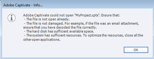 How to recover a corrupted Adobe Captivate project